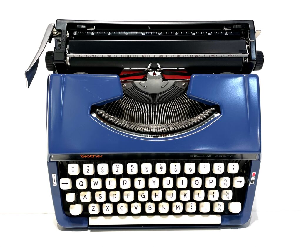 Blauwe Brother de Luxe 250 TR vintage werkende typemachine witte ...